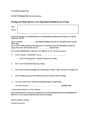 Fillable Online Antrag auf bernahme in ein Beamtenverhltnis auf Probe Fax Email Print - pdfFiller