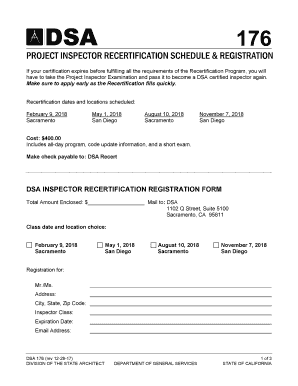 Fillable Online documents dgs ca Form DSA 176: Project Inspector ...