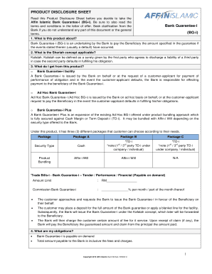 Fillable Online PRODUCT DISCLOSURE SHEET Bank Guarantee-i - Affin ...