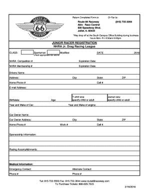Fillable Online JUNIOR RACER REGISTRATION NHRA Jr Drag Racing League ...