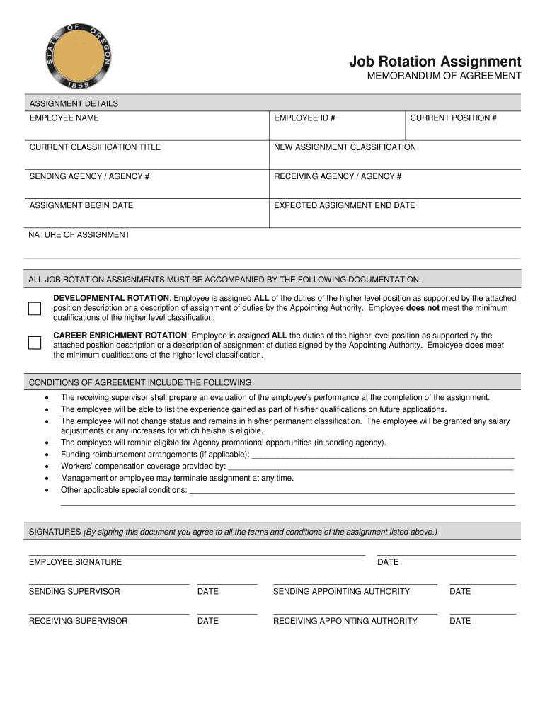 Fillable Online oregon Job Rotation Assignment Form Fax Email Print ...