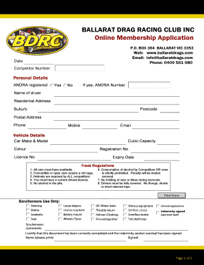 Fillable Online Entry form (pdf, 2MB) - Ballarat Drag Racing Club Fax ...