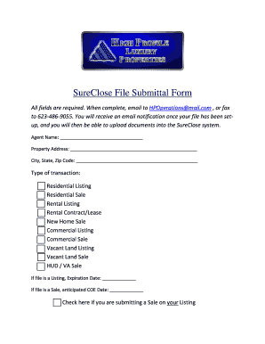 Fillable Online SureClose File Submittal Form Fax Email Print - pdfFiller