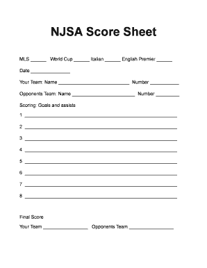 Fillable Online njsa BNJSAb Score Sheet - njsa Fax Email Print - pdfFiller