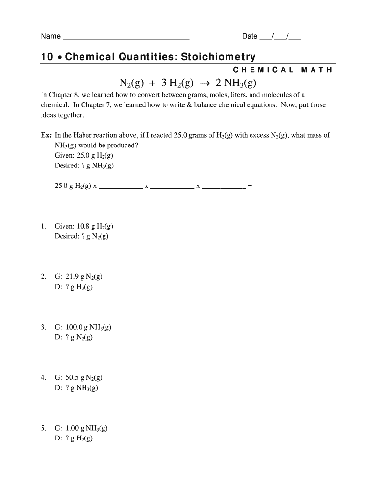 Fillable Online 10 Chemical Quantities Stoichiometry - Beach Chemistry ...