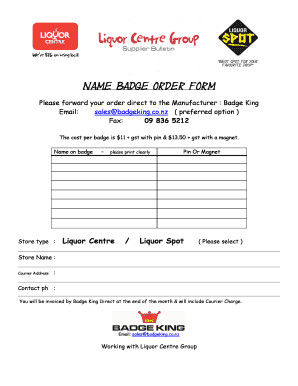 Fillable Online liquor-centre co Name Badge Order Form - bLiquorb ...