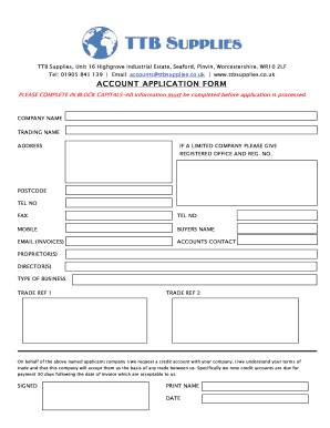 Fillable Online TTB Supplies Account Application Form Fax Email Print ...