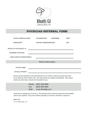 Fillable Online PHYSICIAN REFERRAL FORM - Bhatti GI Fax Email Print ...