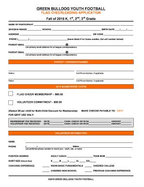 Fillable Online GREEN BULLDOG YOUTH FOOTBALL FLAG CHEERLEADING ...