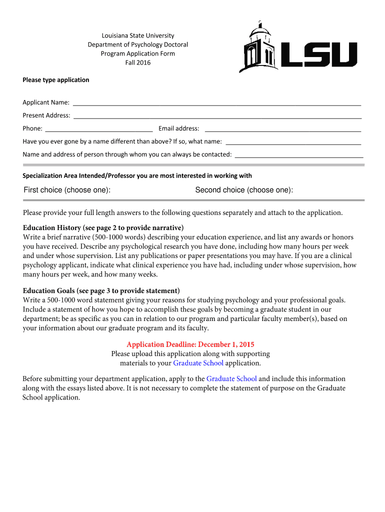 Fillable Online lsu To download - Louisiana State University Fax Email ...