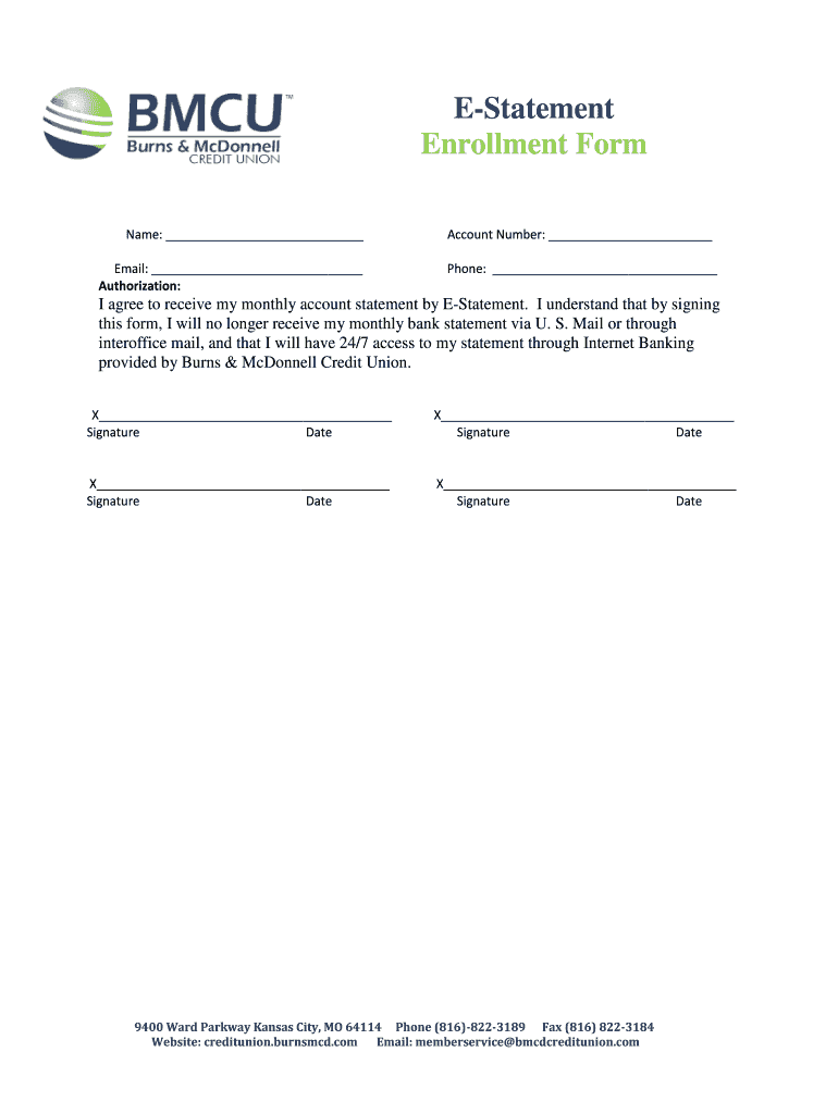 Fillable Online E-Statement Enrollment Form - bbmcdcubbcomb Fax Email ...
