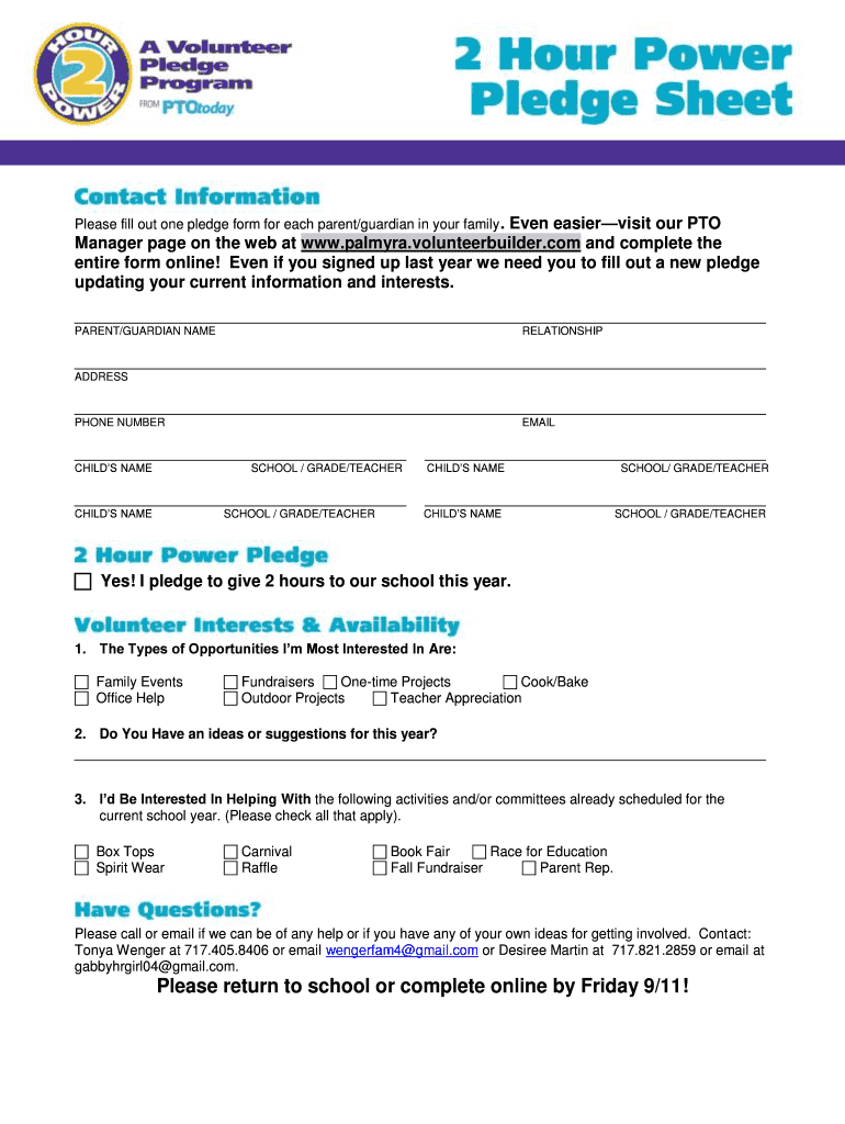 Fillable Online Printable Power Pledge Form - the Elementary PTO ...