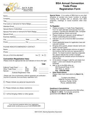 Fillable Online BSA Annual Convention Trade Press Registration Form Fax ...