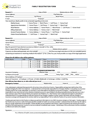 Fillable Online FAMILY REGISTRATION FORM - Covenant Care Pediatrics Fax ...
