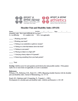 Fillable Online Shoulder Pain and Disability Index SPADI - MD-VA-DC Fax ...