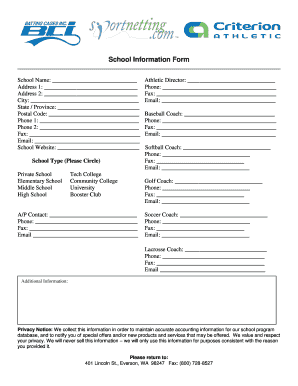 Fillable Online School Information Form - bbattingcagesincbbcomb Fax ...