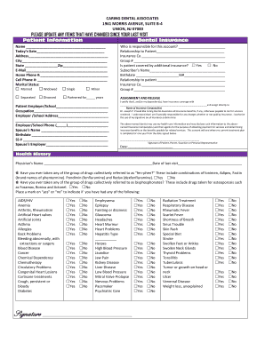 Fillable Online PLEASE UPDATE ANY ITEMS THAT HAVE ... - Caring Dental ...
