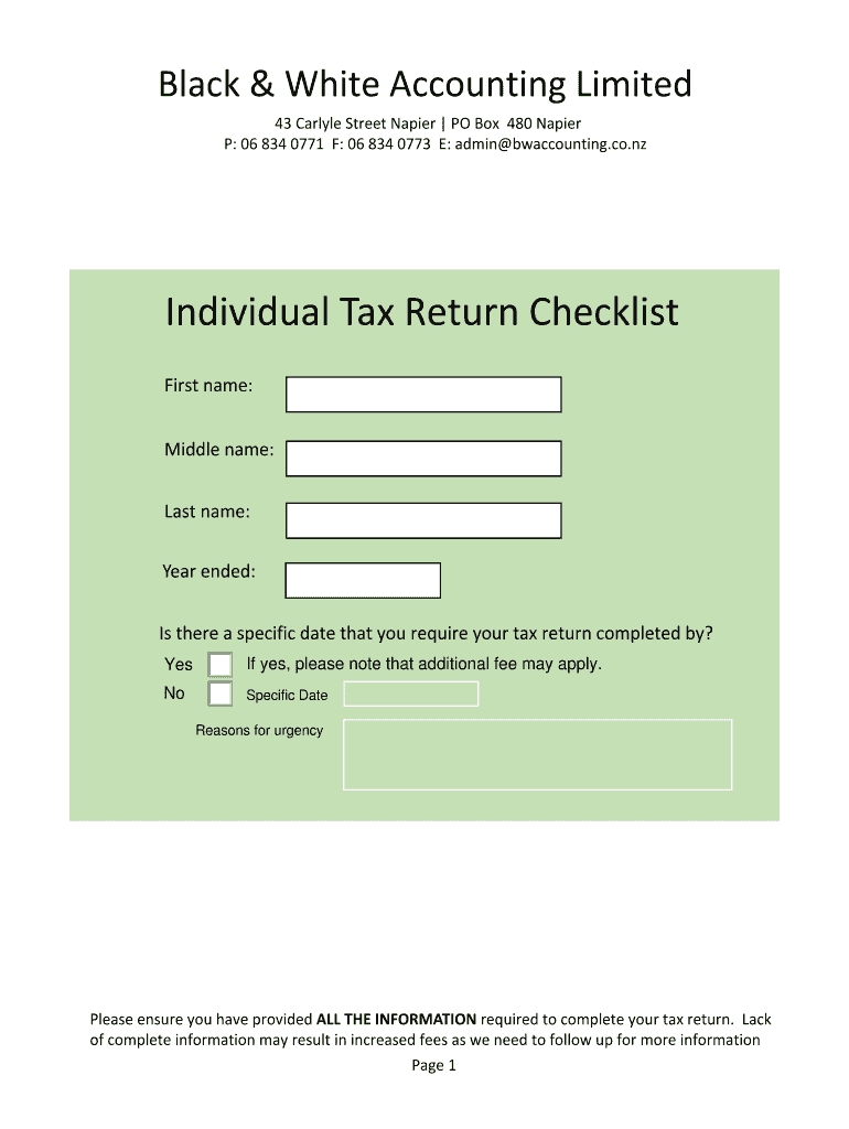 Fillable Online bwaccounting co Individual Tax Return Checklist ...