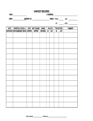 Fillable Online Harvest Record Form - BC Good Agricultural Practices ...