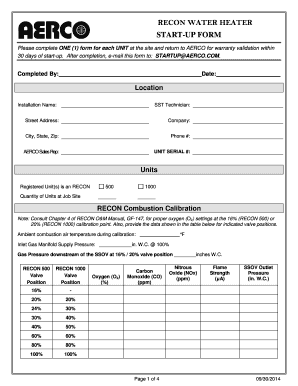 Fillable Online RECON WATER HEATER START-UP FORM - AERCO Fax Email ...