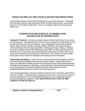 Fillable Online NOTICE OF PRIVACY PRACTICES ACKNOWLEDGEMENT FORM ...