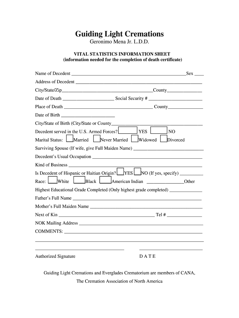 Fillable Online Guiding Light Cremations Forms - Next-of-Kin, Forms ...