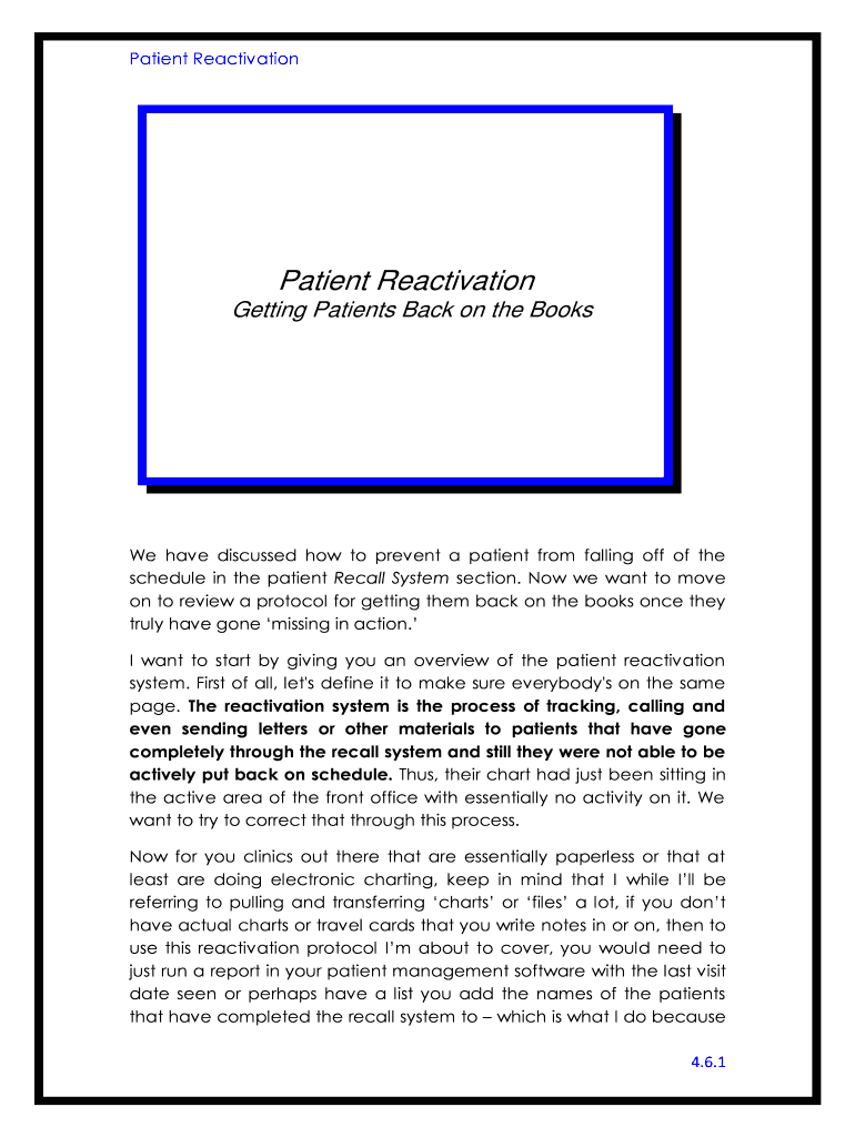 Fillable Online Getting Patients Back on the Books - Successful Chiro ...