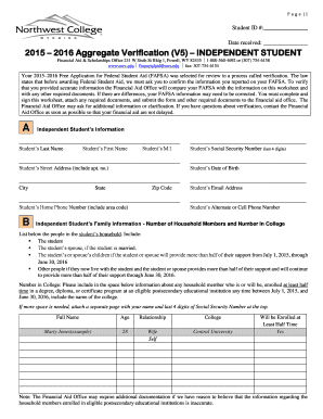 Fillable Online B2015b 2016 Aggregate Verification V5 INDEPENDENT STUDENT Fax Email Print ...
