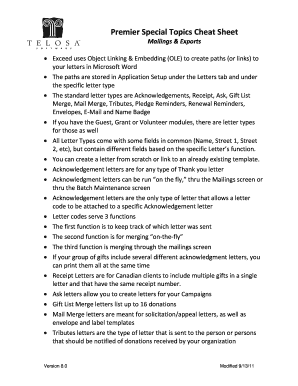 Fillable Online Premier Special Topics Cheat Sheet - bTelosab Software ...