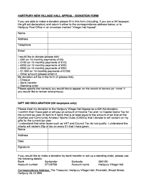 Fillable Online hartpuryvillagehall co HARTPURY NEW VILLAGE HALL APPEAL DONATION FORM If you are ...
