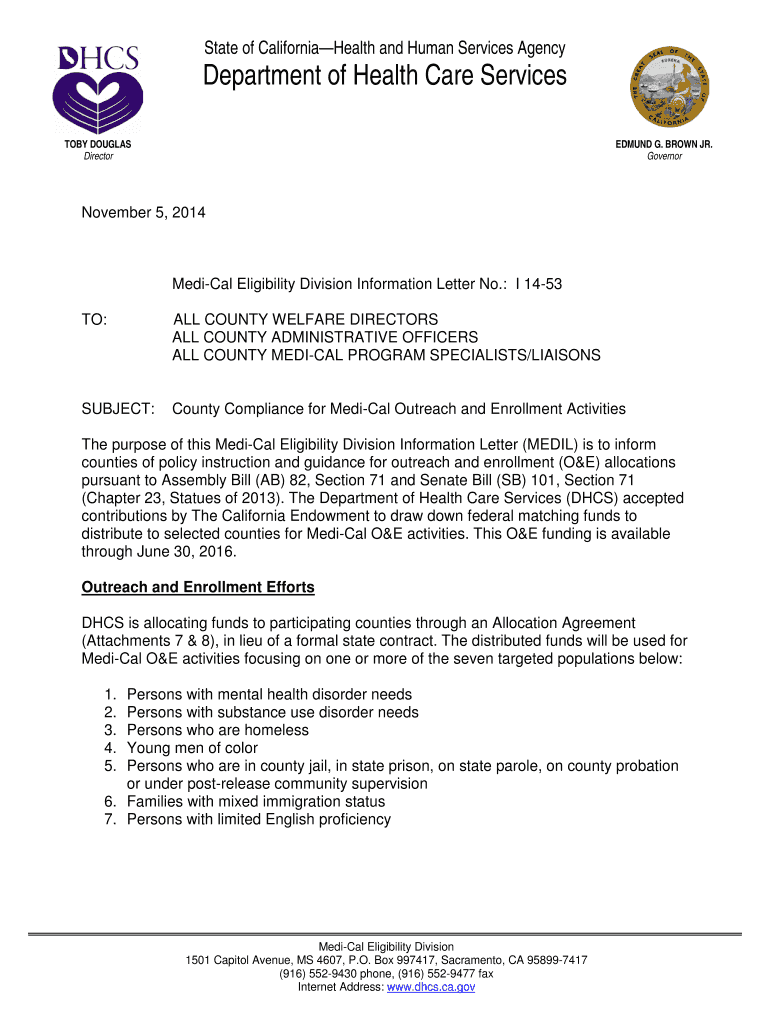 Fillable Online dhcs ca County Compliance for Medi-Cal Outreach and ...