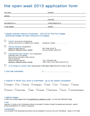 Fillable Online theopenwest org the open west 2013 application form ...