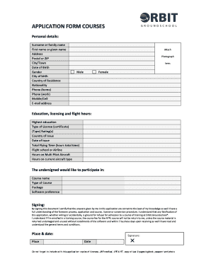 Fillable Online orbit-groundschool APPLICATION FORM THEORY COURSES ...