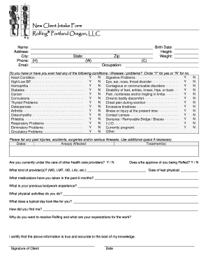 Fillable Online New Client Intake Form Rolfing Portland Oregon LLC Fax ...