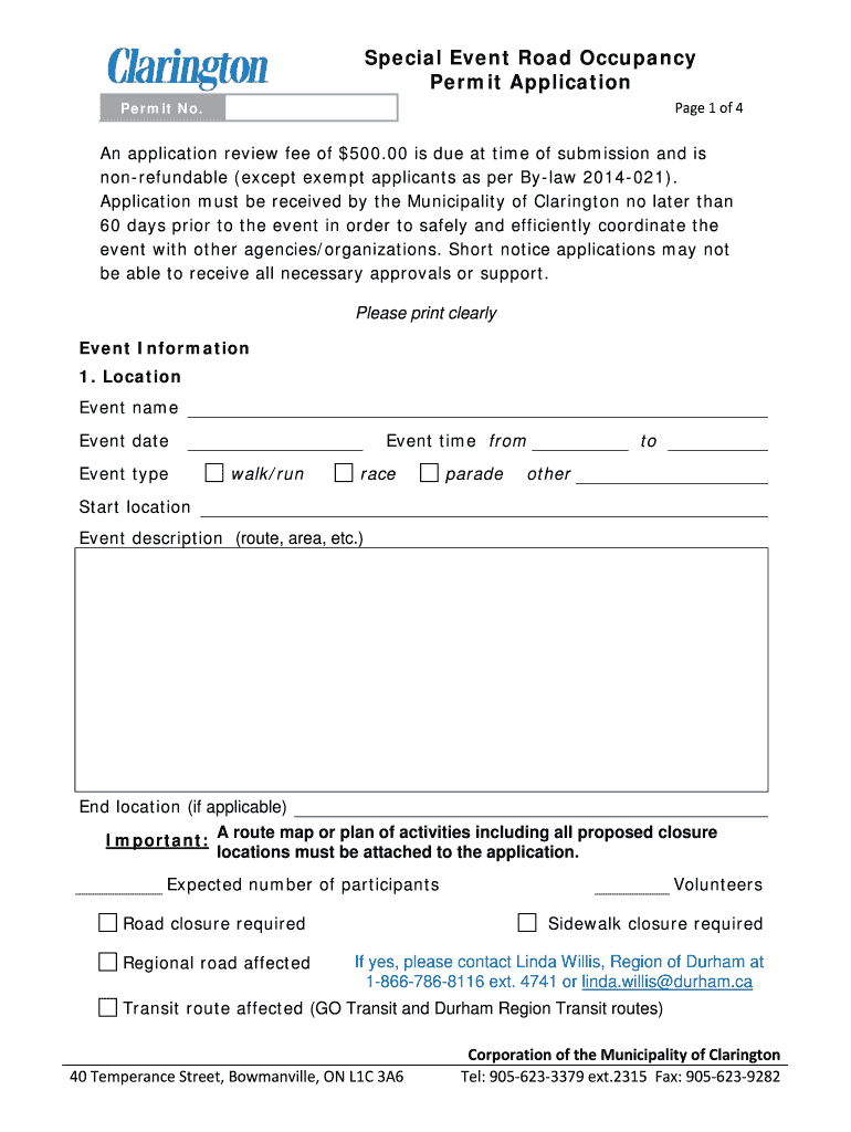Road Occupancy Permit - Fill Online, Printable, Fillable, Blank | pdfFiller