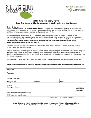 Fillable Online Hard Surfaces Sponsored by 2011 Awards Entry Form Hard ...