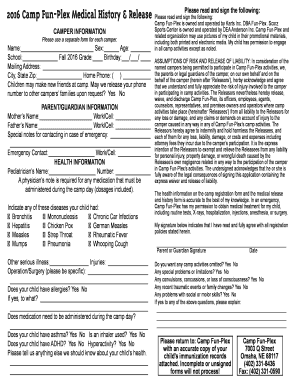 Fillable Online 2016 Medical Release Form - Fun-Plex Fax Email Print ...