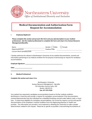Fillable Online northeastern Medical Documentation and Authorization Form - Northeastern ...