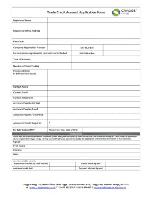 Fillable Online craggsenergy co Trade Credit Account Application Form ...