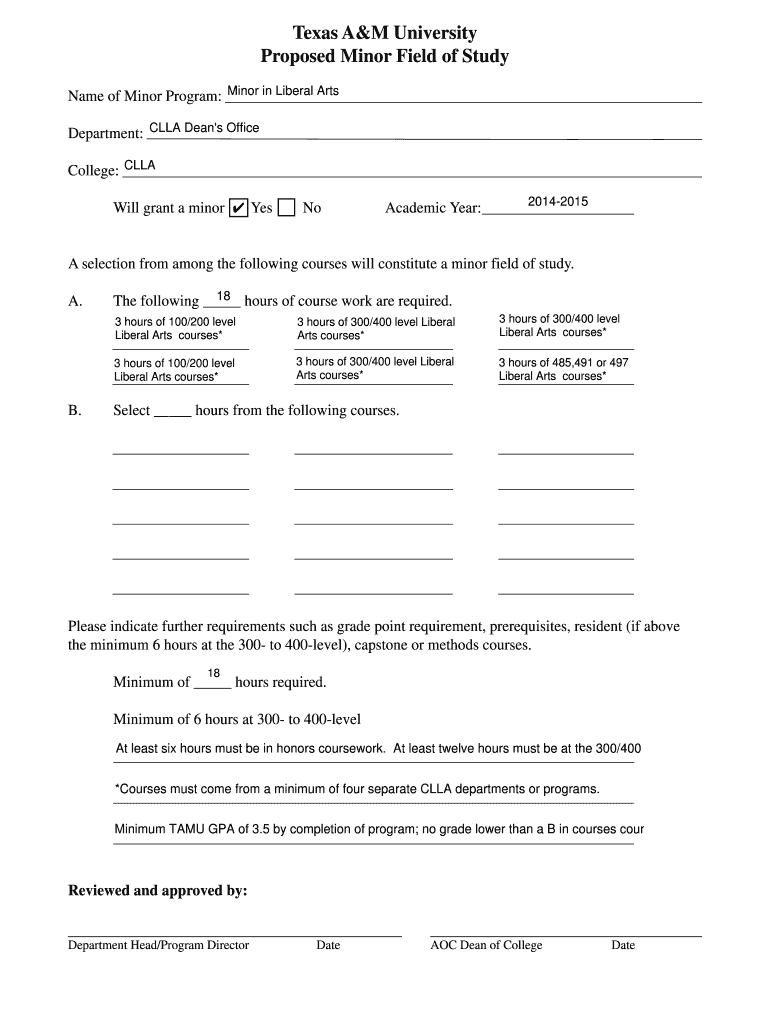 Fillable Online liberalarts tamu Texas A& - liberalarts tamu Fax Email Print - pdfFiller