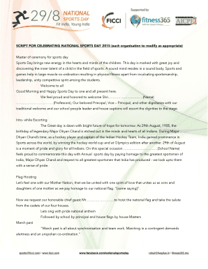 Fillable Online SCRIPT FOR CELEBRATING NATIONAL SPORTS DAY 2015 (each ...