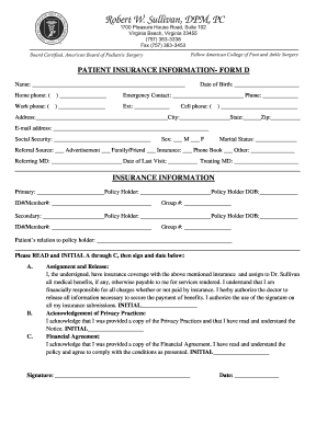 Fillable Online PATIENT INSURANCE INFORM RMATION- FORM D Fax Email ...