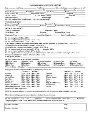 Fillable Online PATIENT INFORMATION AND HISTORY - bvisionsitebbcomb Fax ...