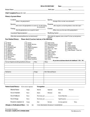 Fillable Online Patient Health History Form - Neurospinecare Inc. Fax ...