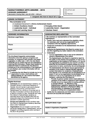 Fillable Online Saskatchewan arts awards 2016 - Saskatchewan Arts Board ...