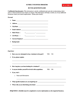 Fillable Online Buyer Questionnaire and Confidentiality Agreementdoc Fax Email Print - pdfFiller