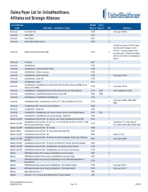 Fillable Online Claims Payer List for UnitedHealthcare, Fax Email Print ...