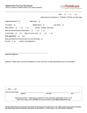 Fillable Online nishikazeaikido Application For Kyu Promotion - Shoji ...