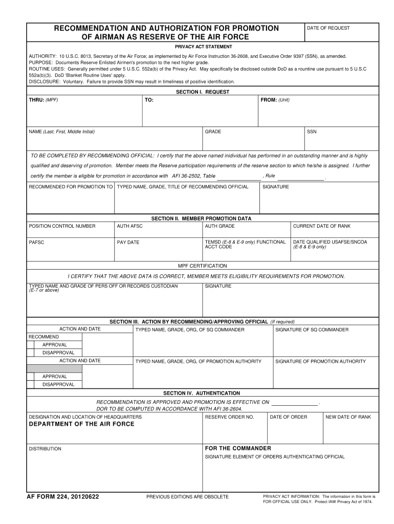 Fillable Online arpc afrc af Recommendation and authorization for ...