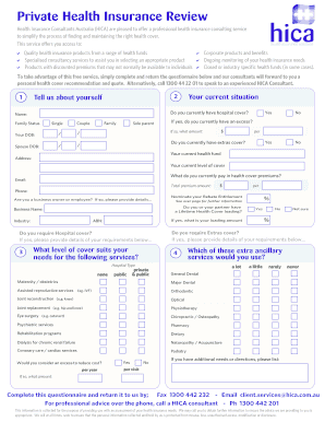 Fillable Online Private Health Insurance Review - Health Insurance ...